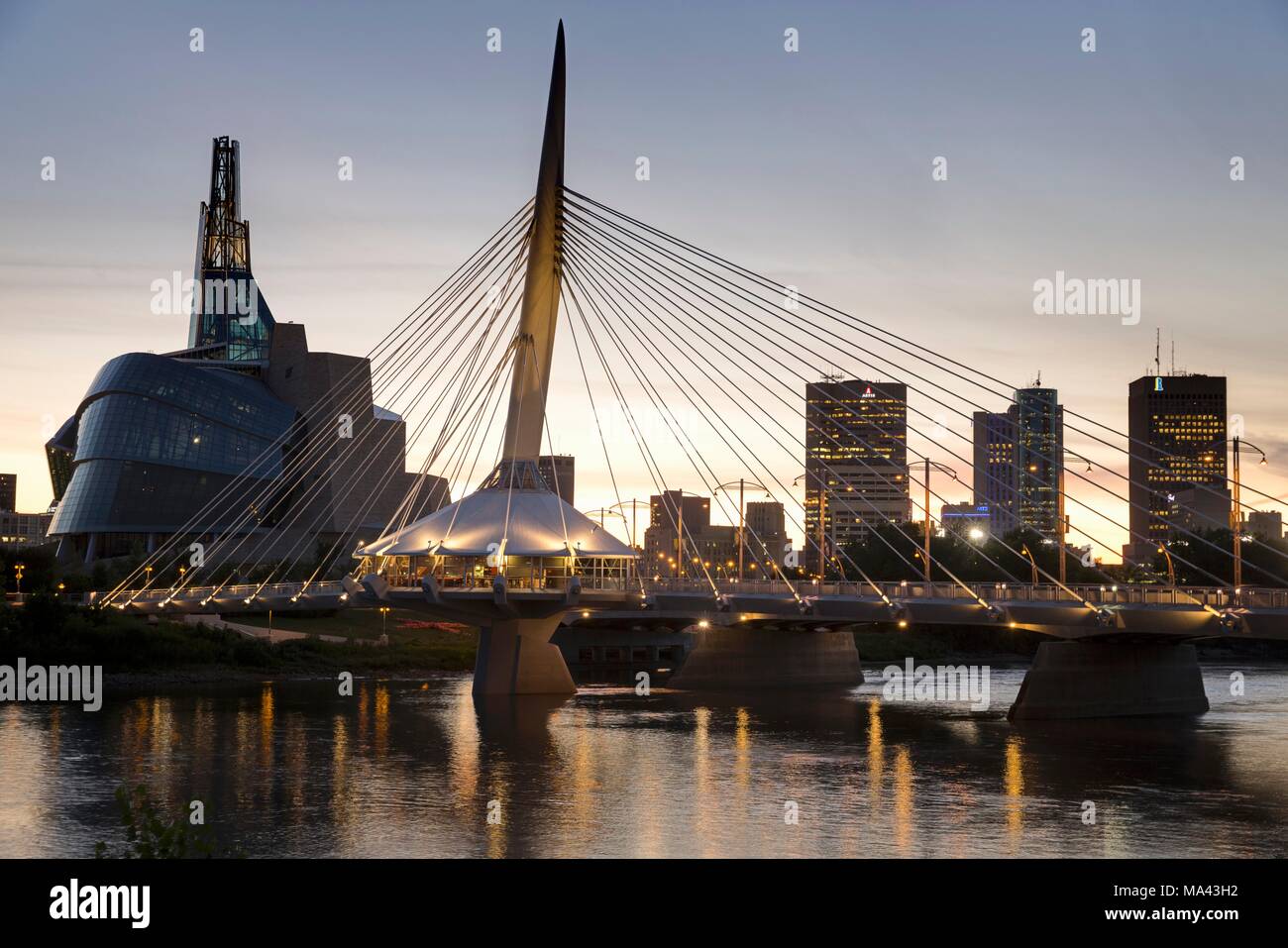 The Red River and the Esplanade Bridge with the Canadian Museum for ...