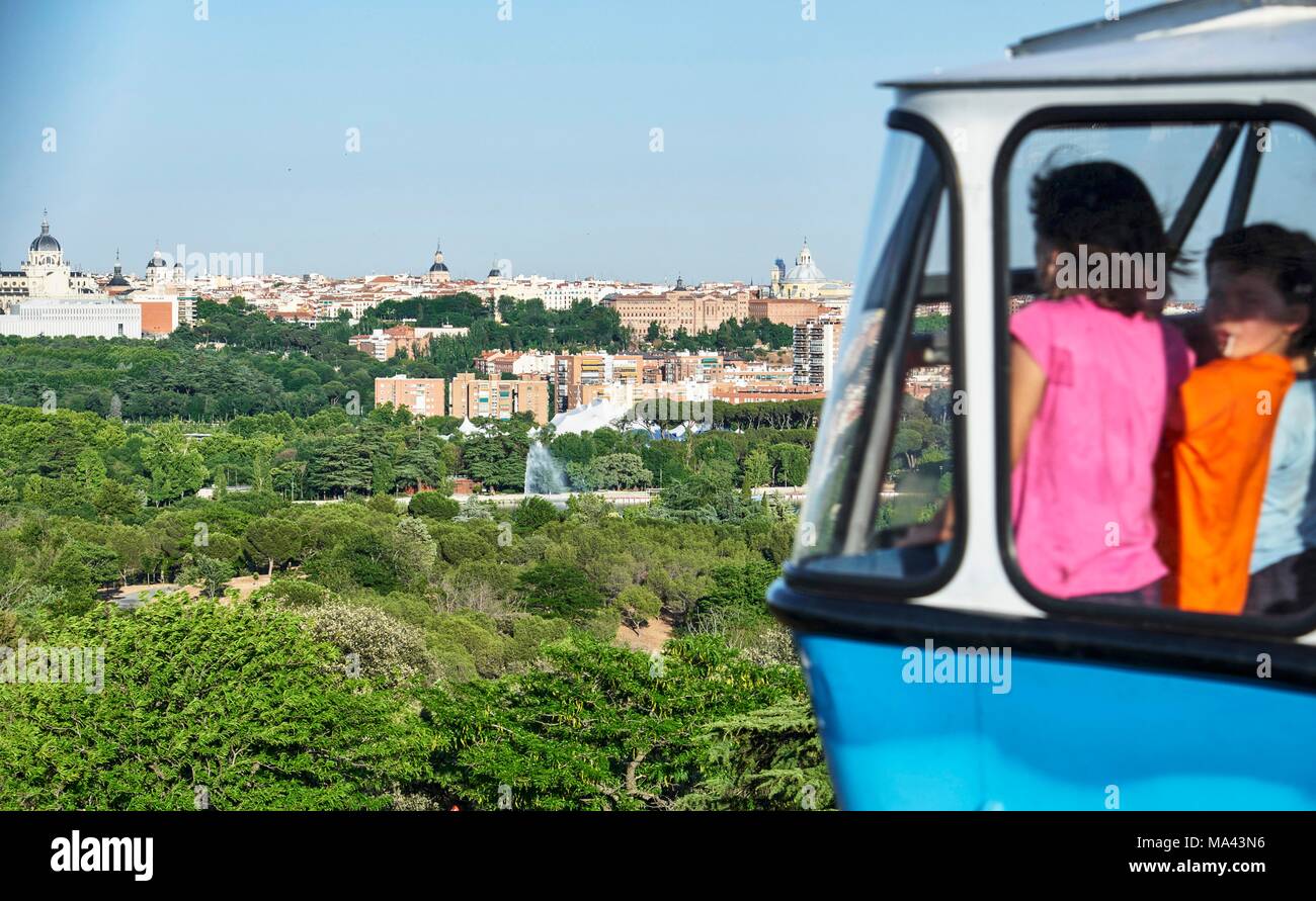 The view from the Teleférico de Madrid cable car in Madrid, Spain Stock ...