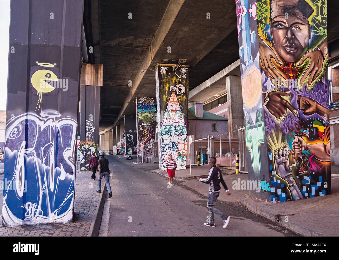 Graffiti under the M1 motorway in Johannesburg, South Africa Stock ...