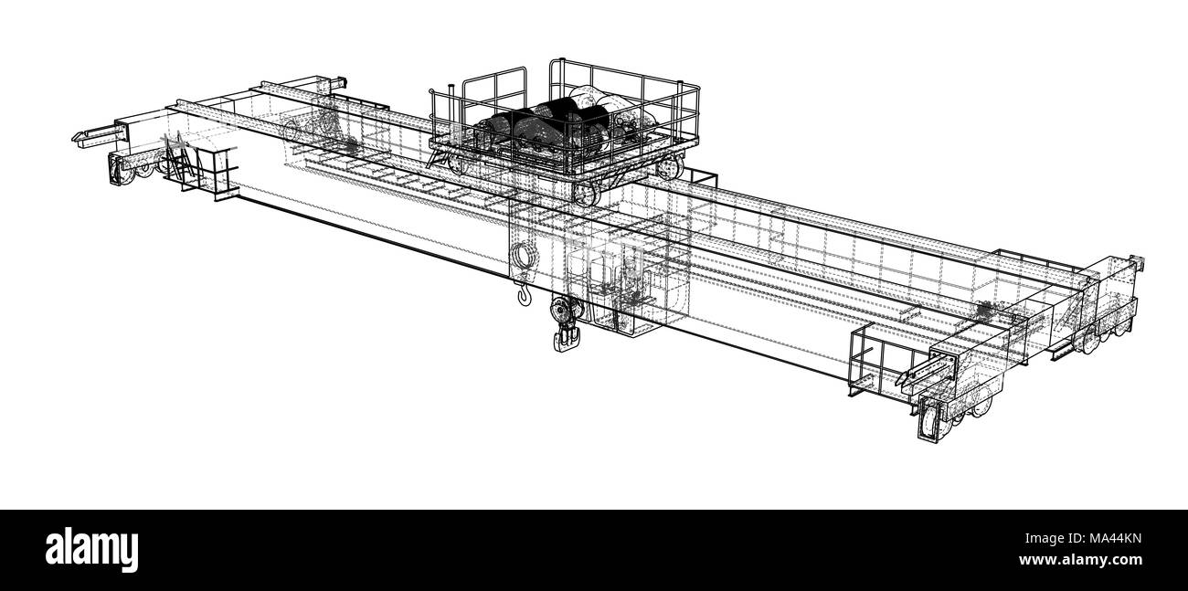 Overhead crane sketch. 3d illustration. Wire-frame style Stock Photo ...