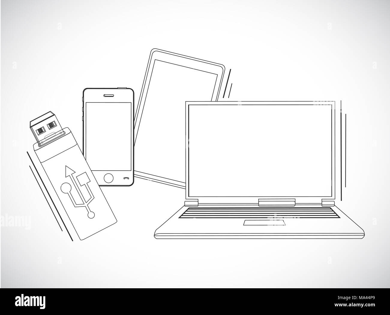 Set of technology electronics. Line Illustrator. design graphic Stock ...