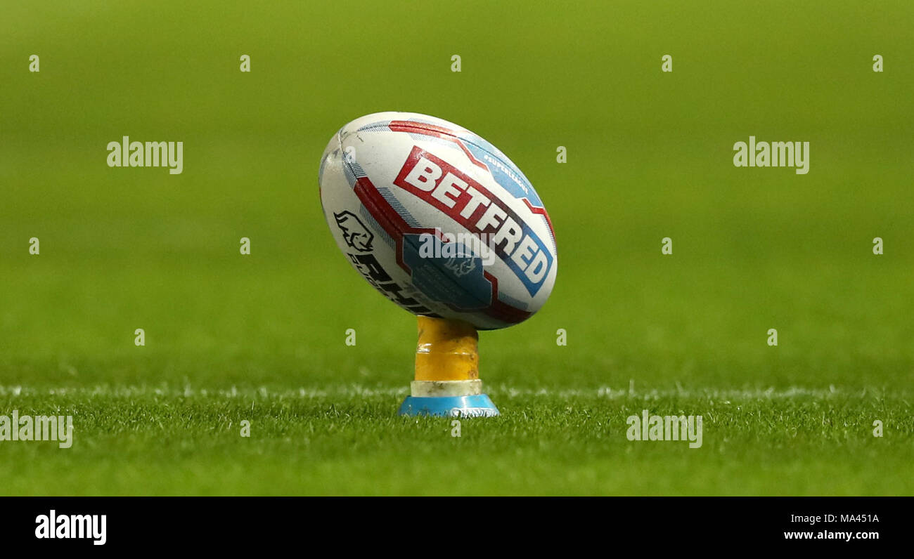 A general view of a Betfred branded rugby ball Stock Photo - Alamy