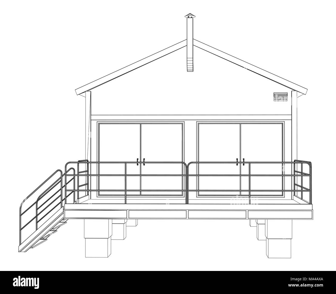 Wire-frame industrial building on the white background. 3d illustration ...