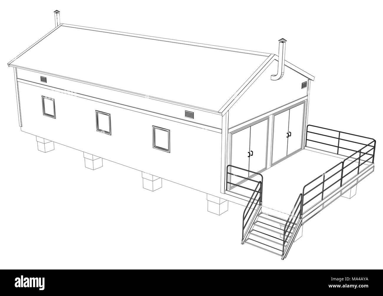 Wire-frame industrial building on the white background. 3d illustration ...