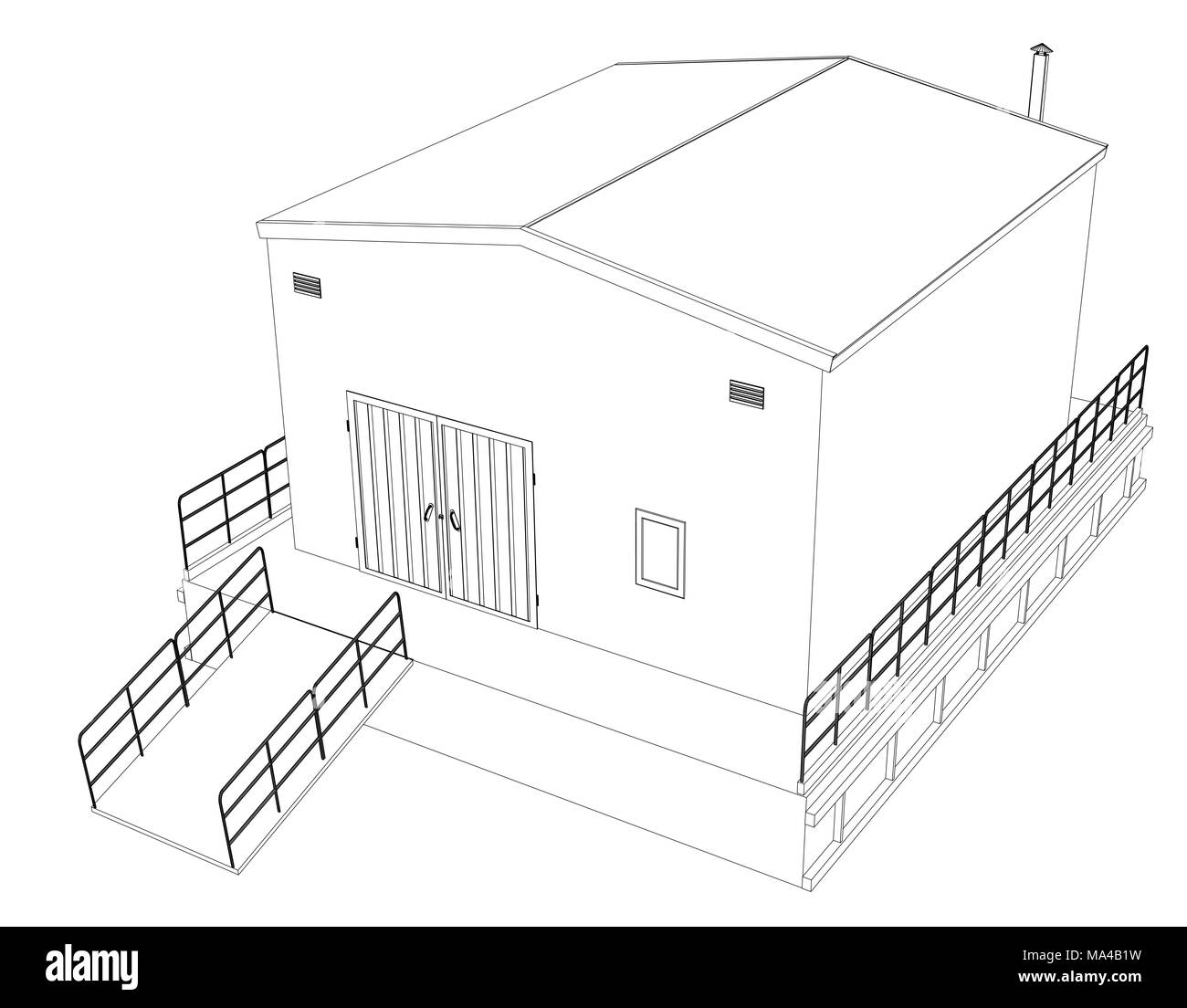 Wire-frame industrial building on the white background. 3d illustration ...
