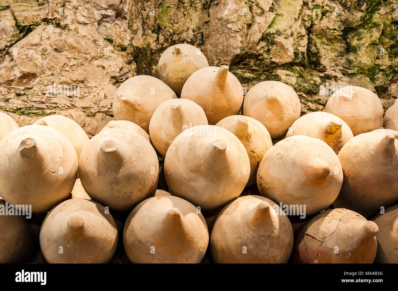 Ancient amphorae vessels in the cellar underneath amphitheater in Pula ...