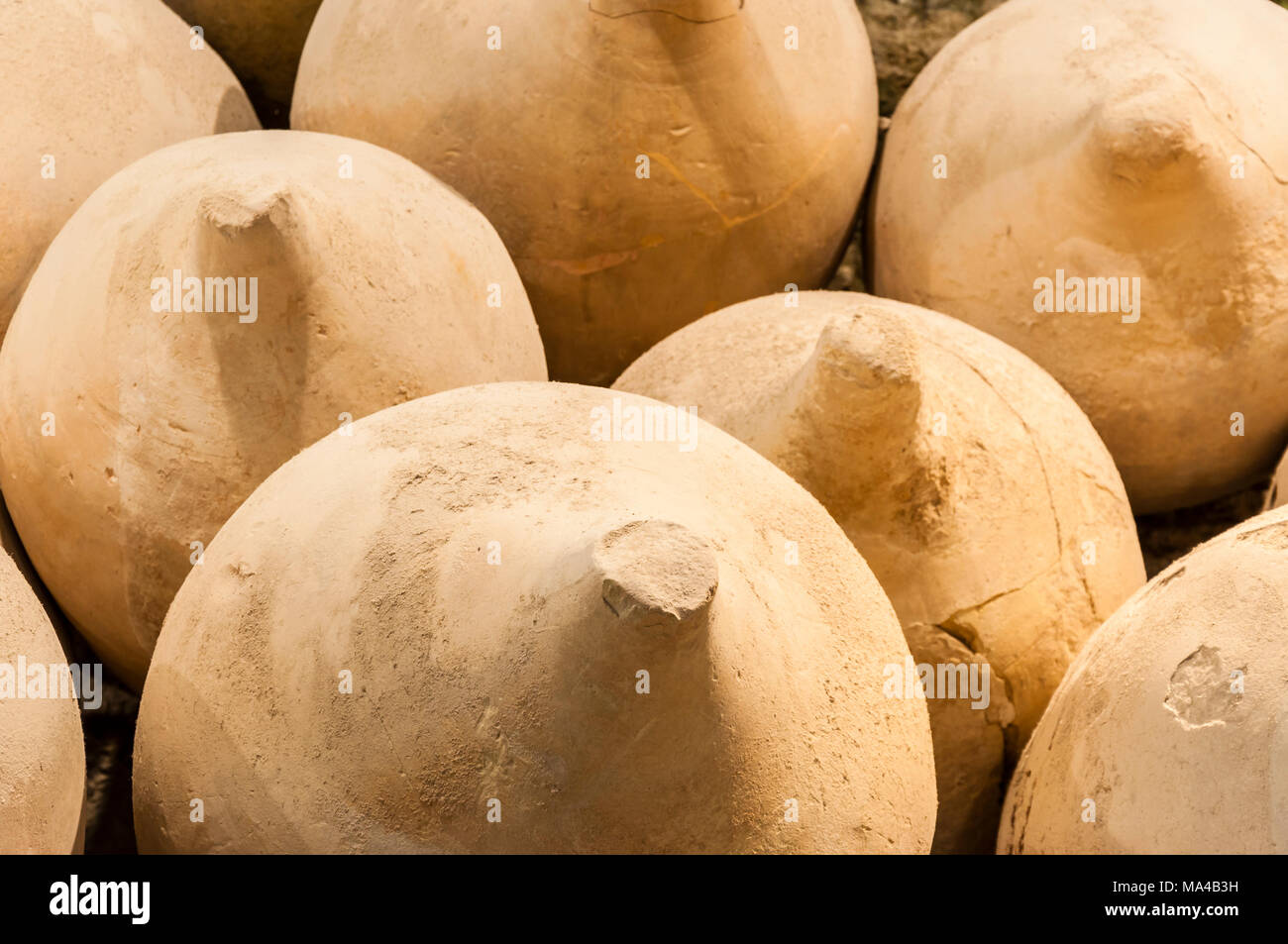 Ancient amphorae vessels in the cellar underneath amphitheater in Pula ...