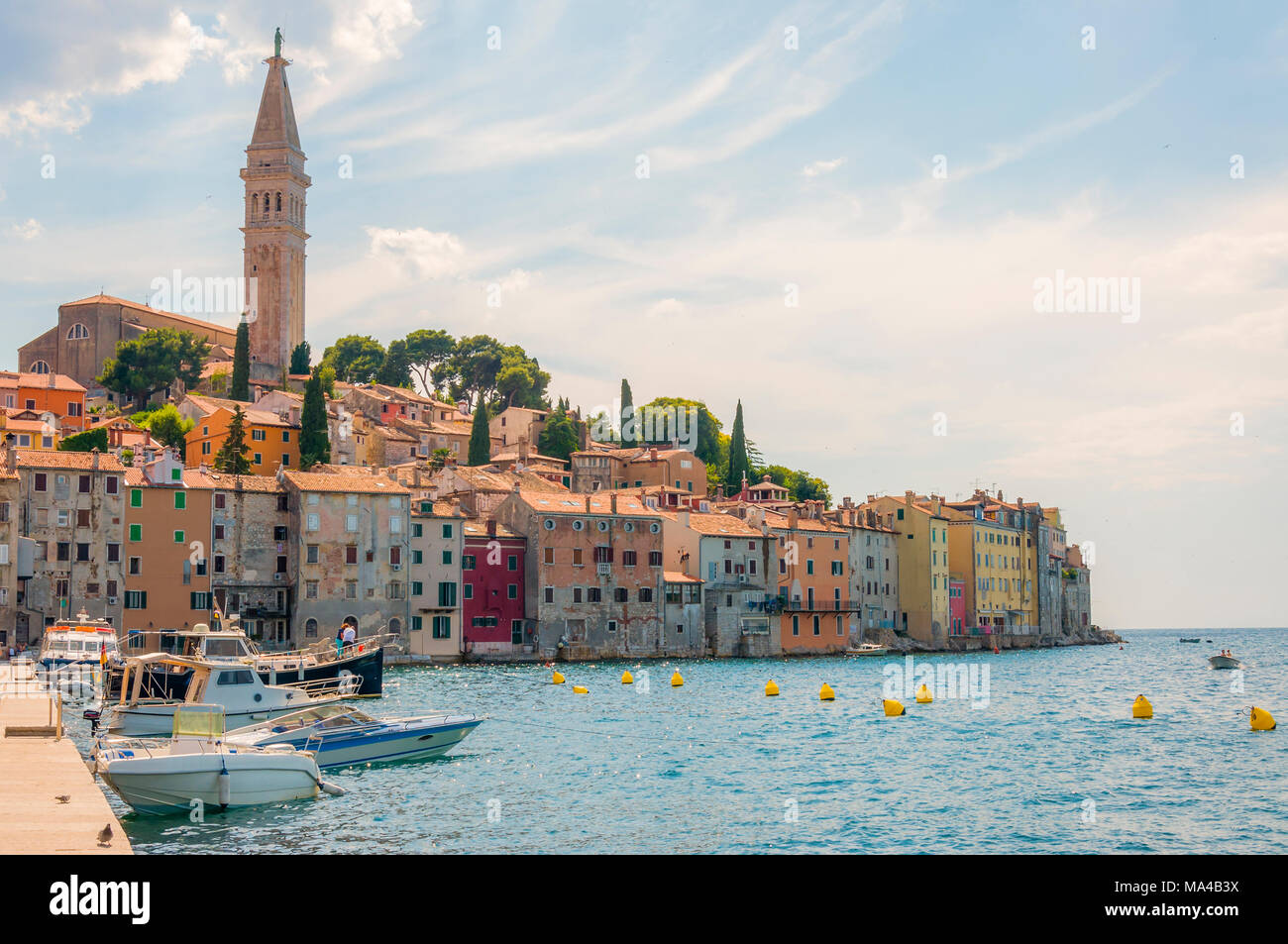 Old town of Rovinj in Croatia cityscape view. Medieval coastal ...