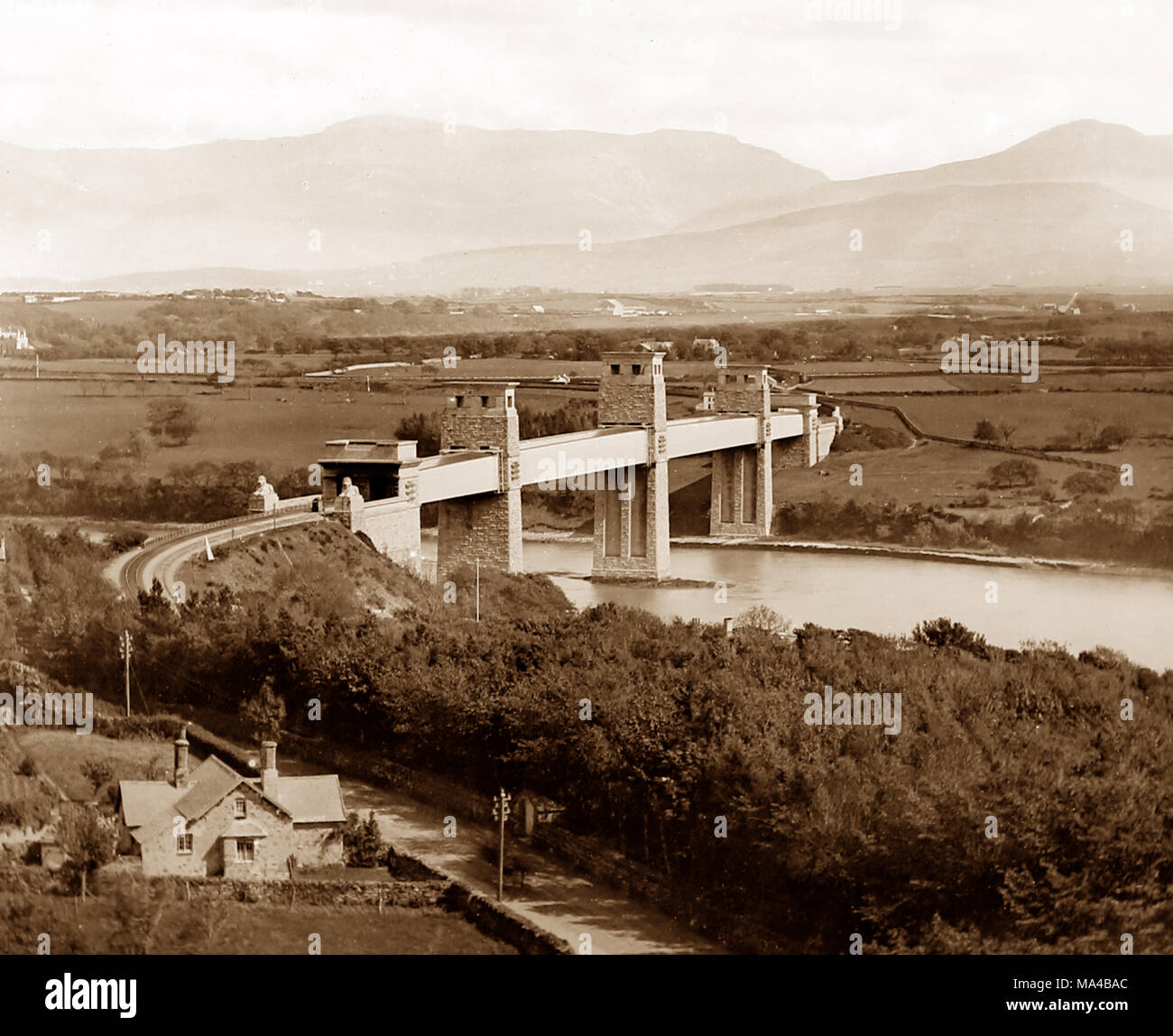 Britannia Bridge, Anglesey, Victorian period Stock Photo - Alamy