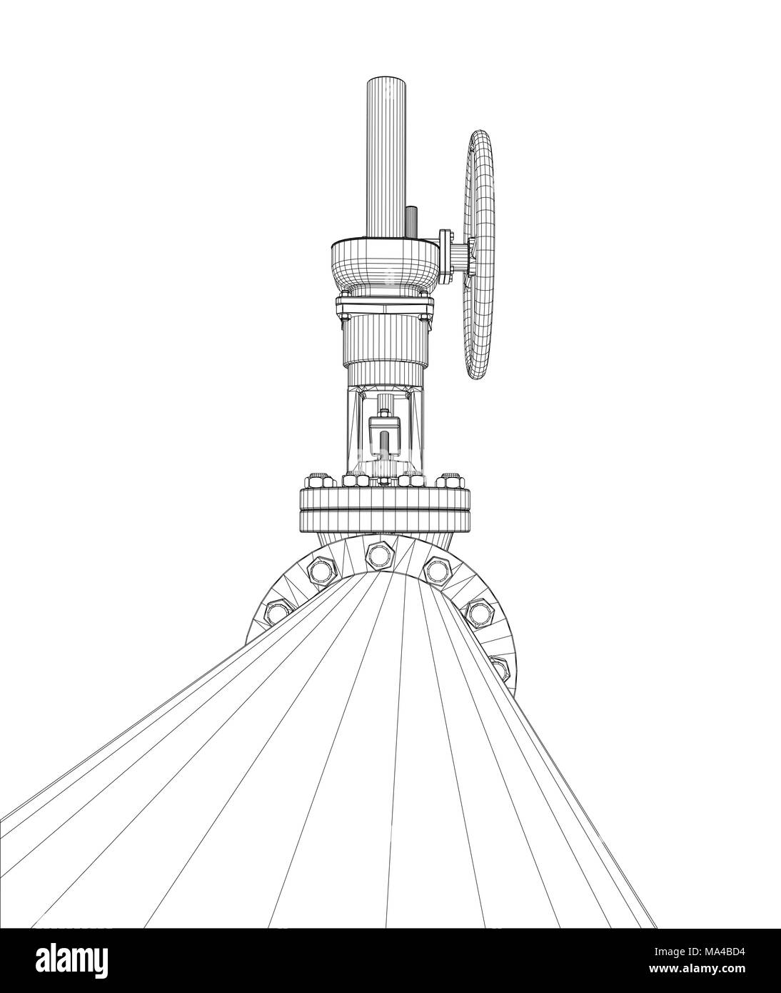 Industrial valve. Detailed 3d illustration on white background. Wire ...