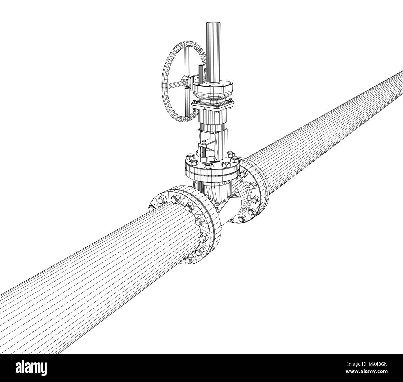 Industrial valve. Detailed 3d illustration on white background. Wire ...