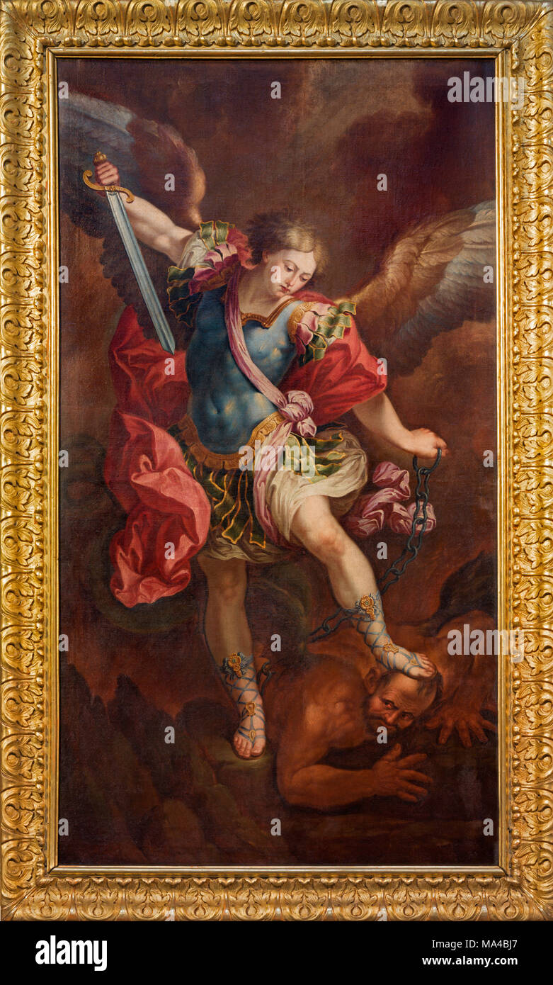 ZARAGOZA, SPAIN - MARCH 2, 2018: The painting of Michael Archangel in ...