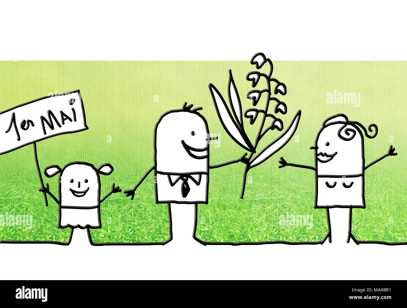 Cartoon family and first of May celebration Stock Photo - Alamy