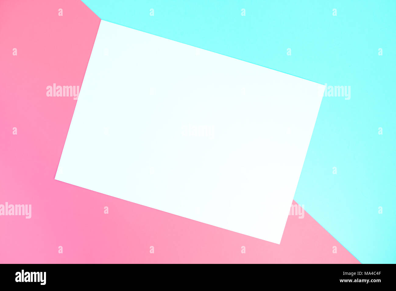 Blue and pink pastel color paper geometric flat lay background mock up ...