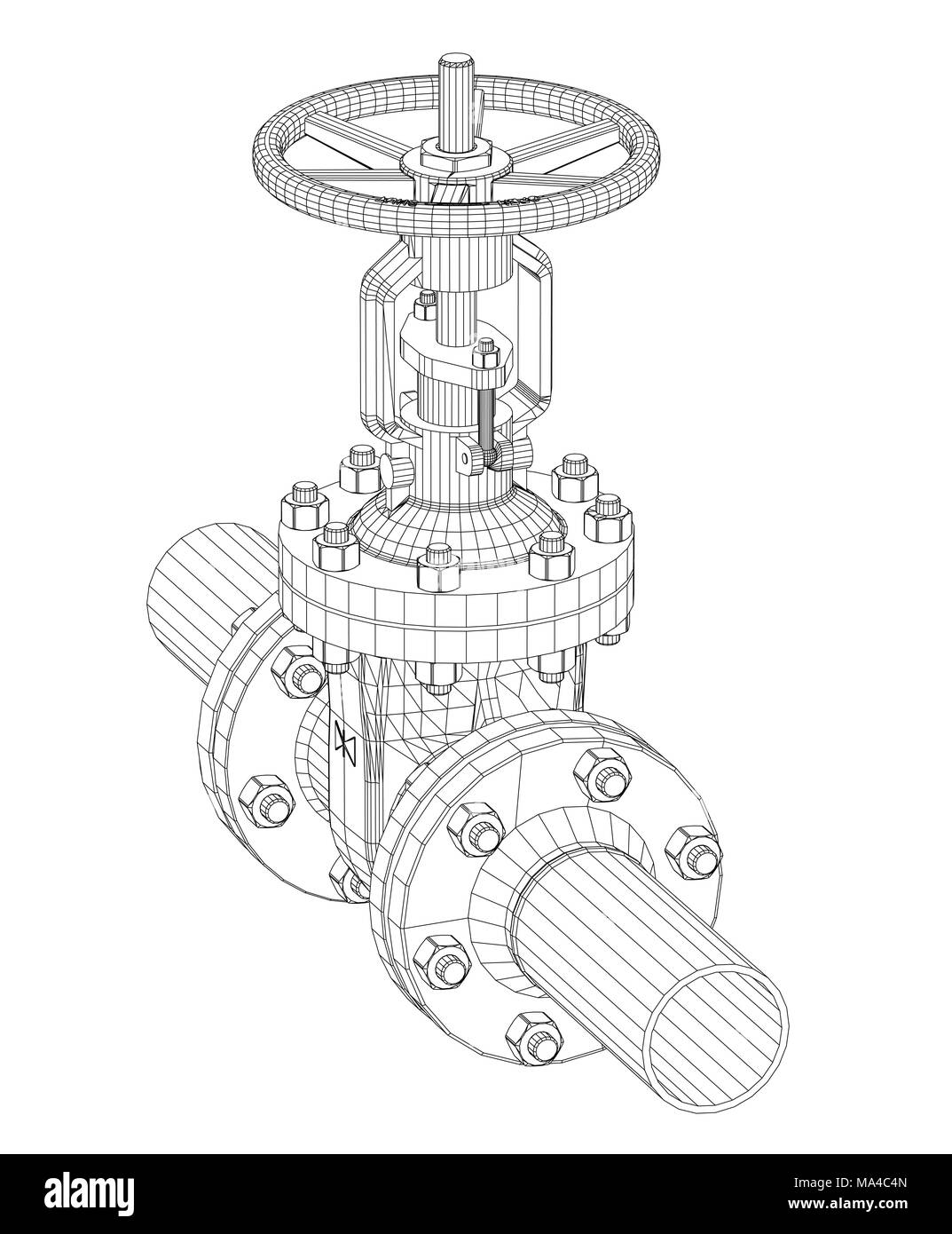 Industrial valve. Detailed 3d illustration on white background. Wire ...