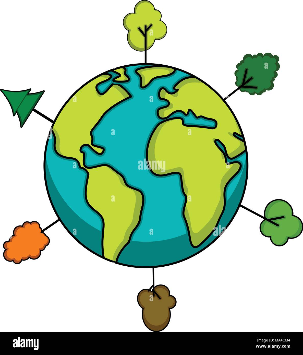 Earth with tree icons. Earth day Stock Vector Image & Art - Alamy