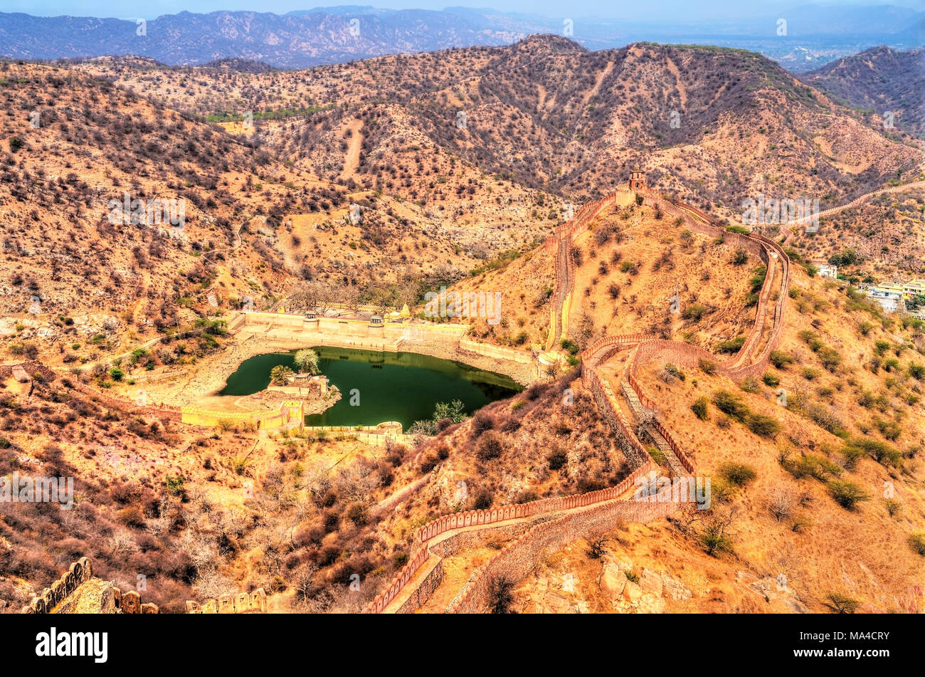 View of Hanuman Sagar Lake and fortifications of Amer. Jaipur State of ...