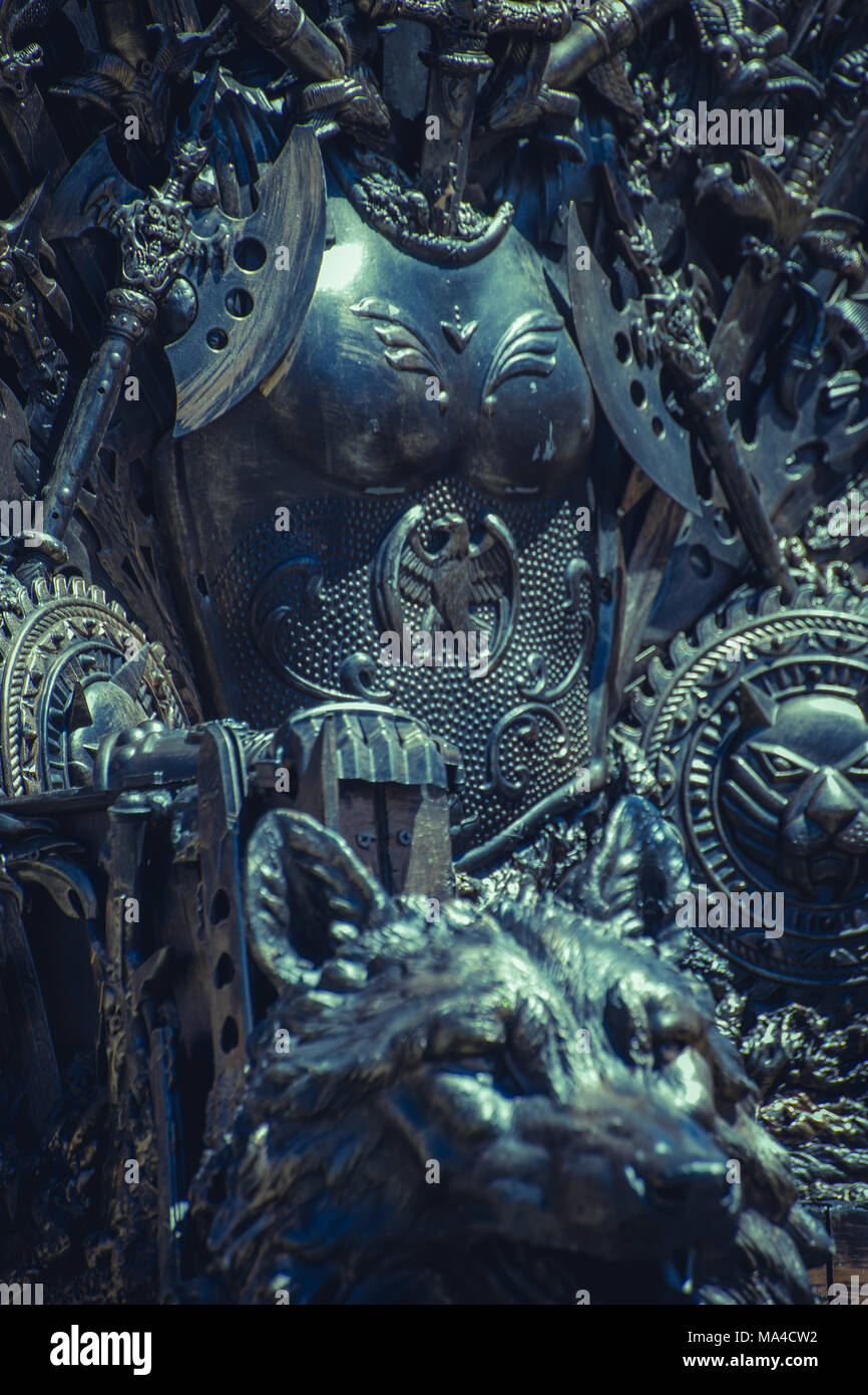 Royalty, Iron throne made with swords, fantasy scene or stage ...