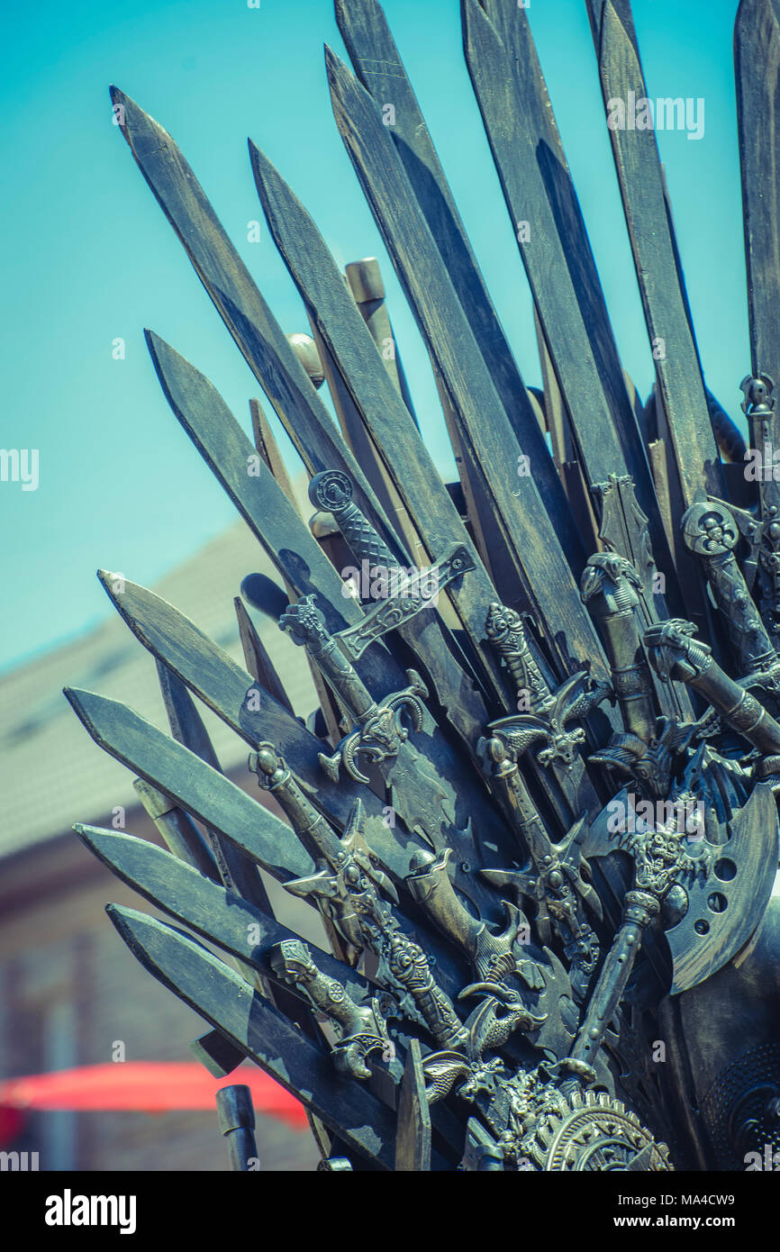 Knight, royal throne made of iron swords, seat of the king, symbol of ...