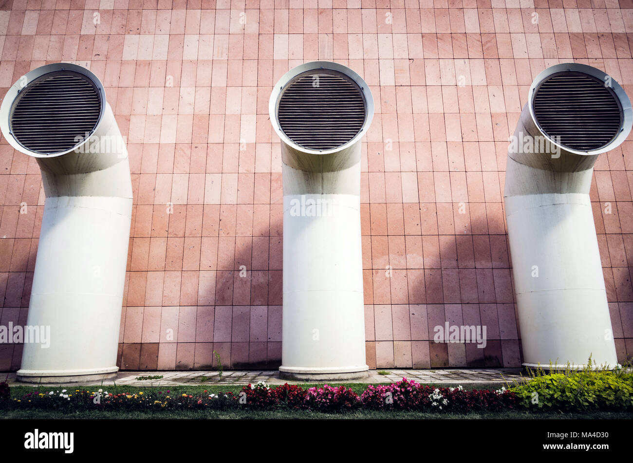 Futuristic big three ventilation pipes Stock Photo - Alamy