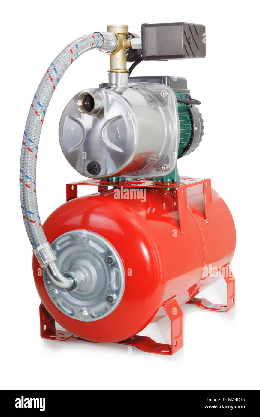 Automatic water pump with a red tank Stock Photo - Alamy