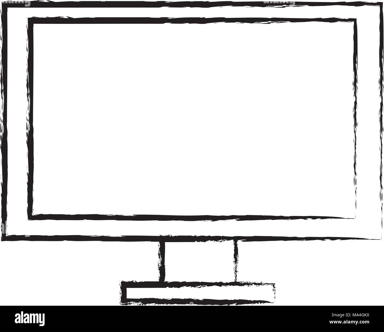 sketch of computer monitor icon over white background, vector ...