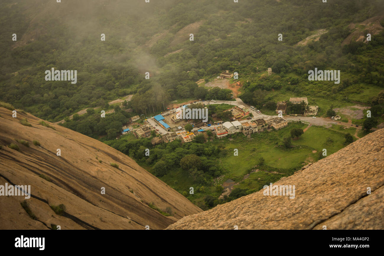 Aerial view temple at savanadurga hill station bangalore Stock Photo ...