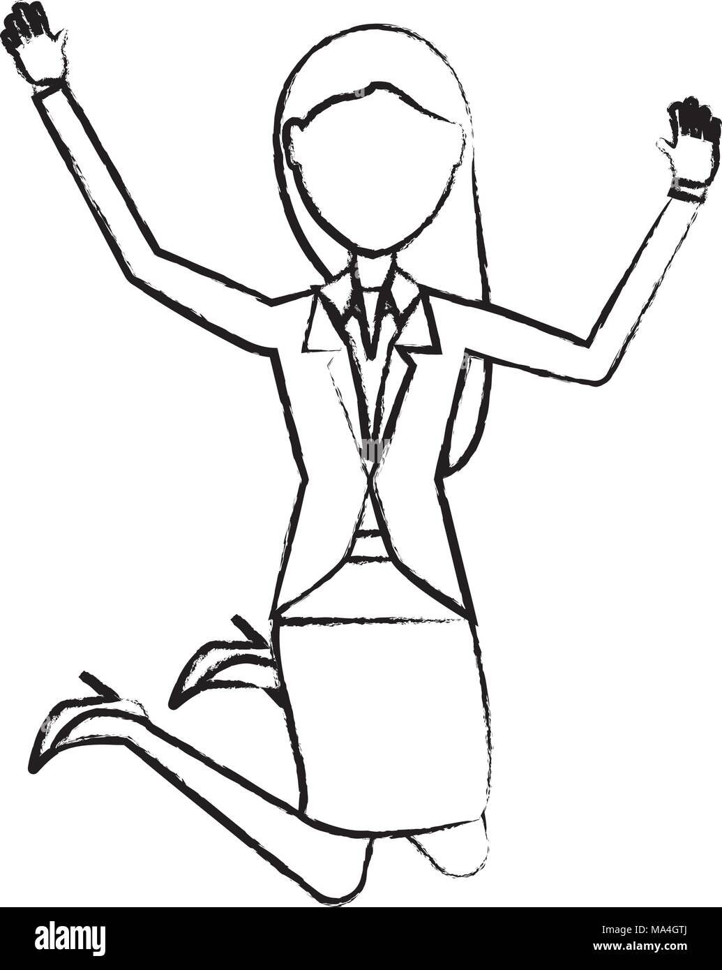 sketch of avatar excited businesswoman jumping over white background ...