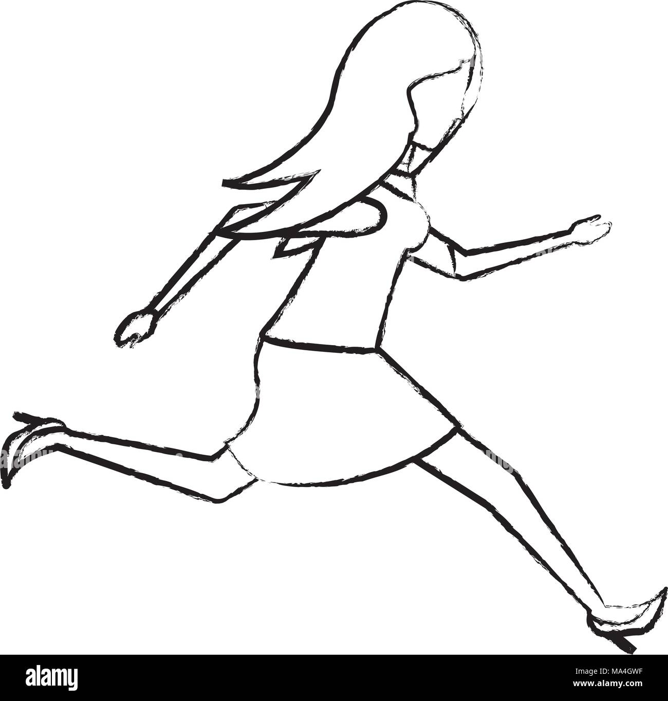 sketch of avatar businesswoman running over white background, vector ...