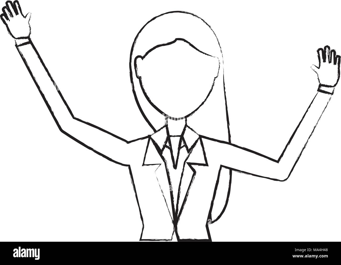 Sketch Of Avatar Businesswoman With Arms Up Over White Background