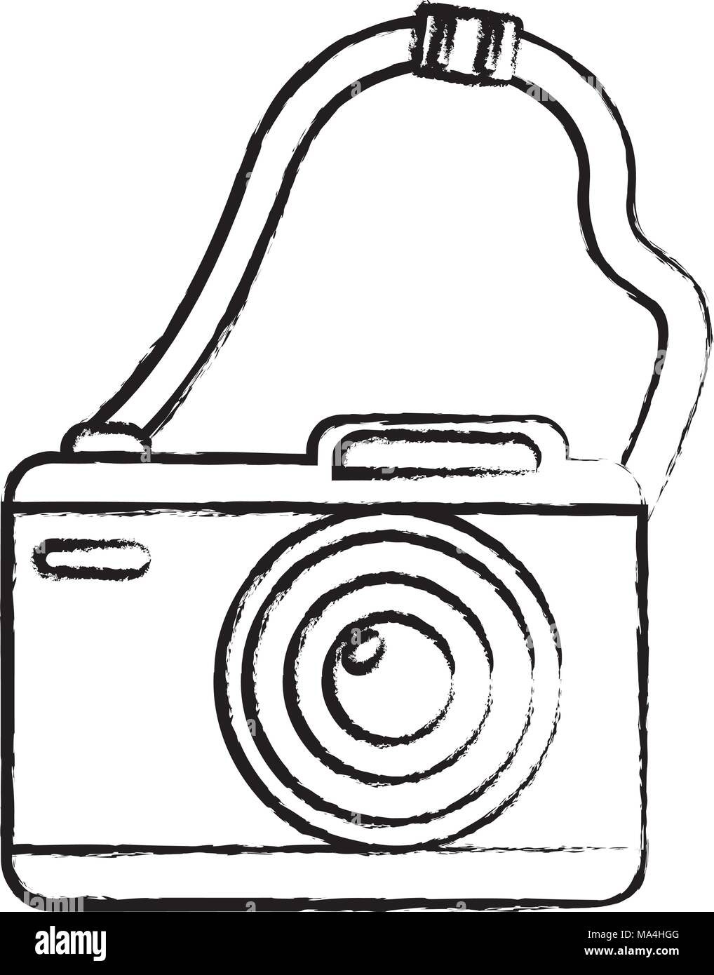 sketch of photographic camera with strap over white background, vector ...
