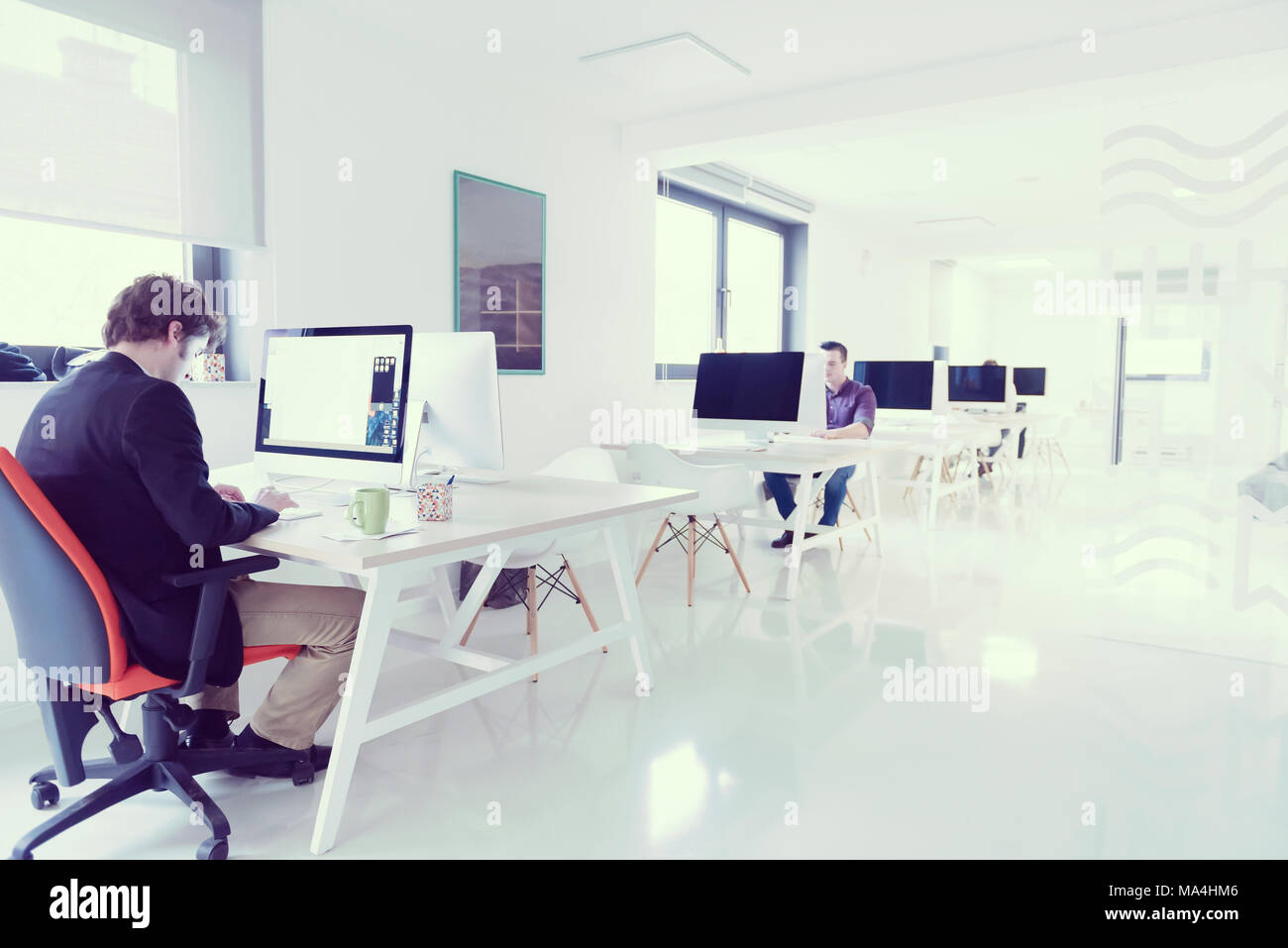 startup business, software developer working on computer at modern ...