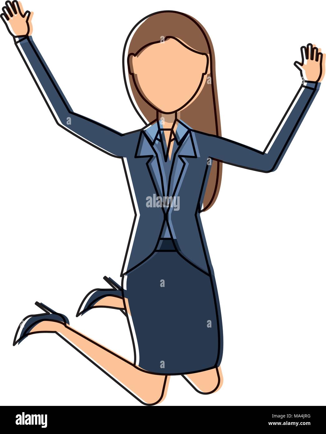 avatar excited businesswoman jumping over white background, colorful ...