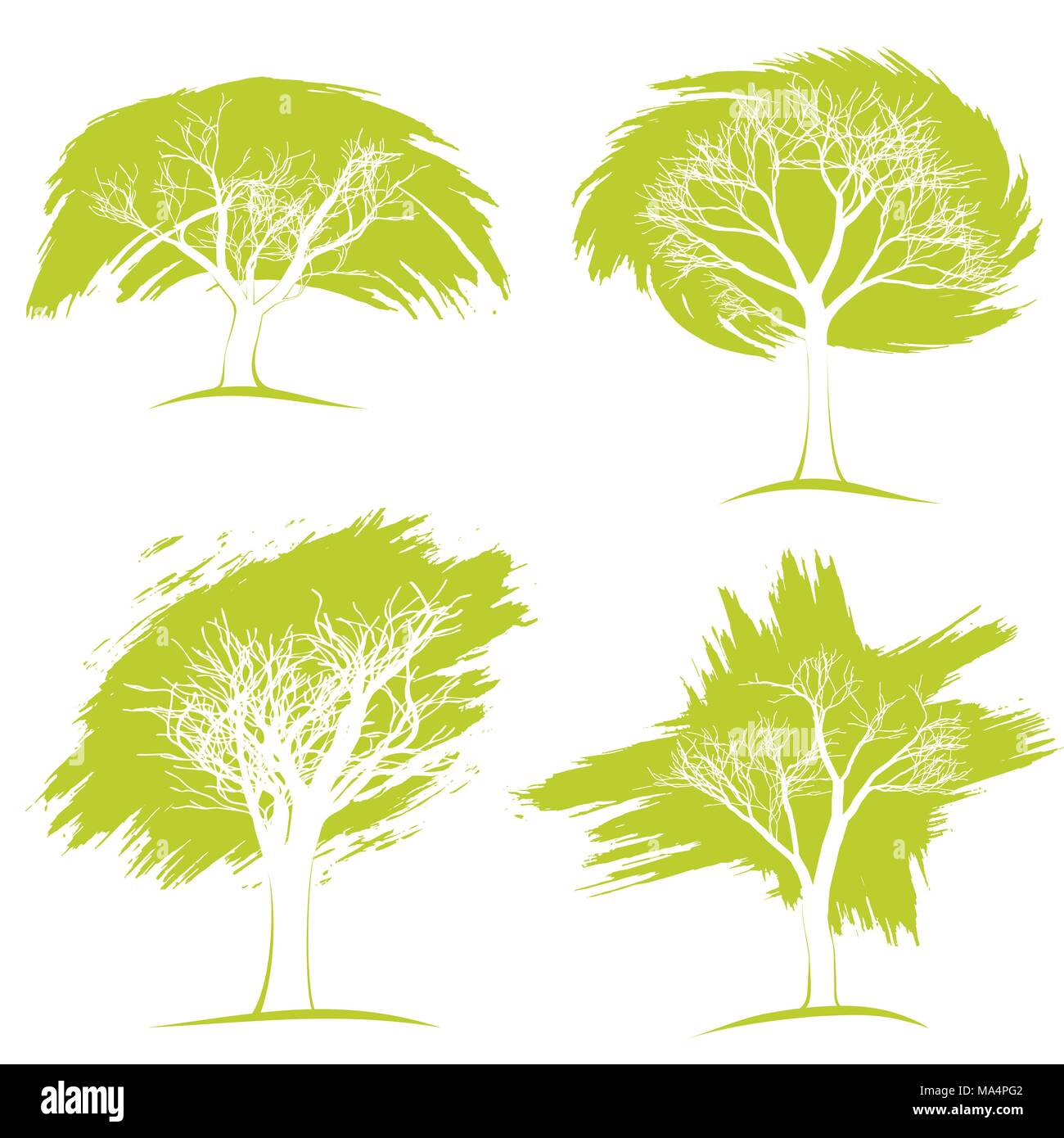 a set of trees. Eco concept. Realistic various trees on a white ...