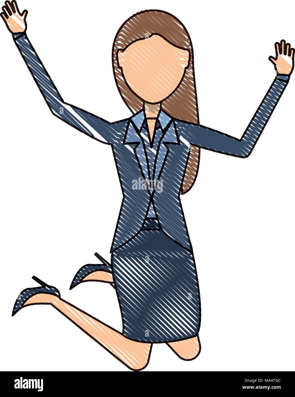 avatar excited businesswoman jumping over white background, colorful ...