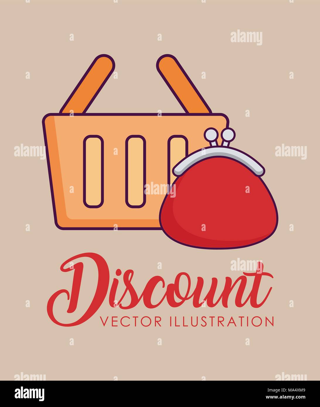 Discount design with shopping basket and purse over brown background ...