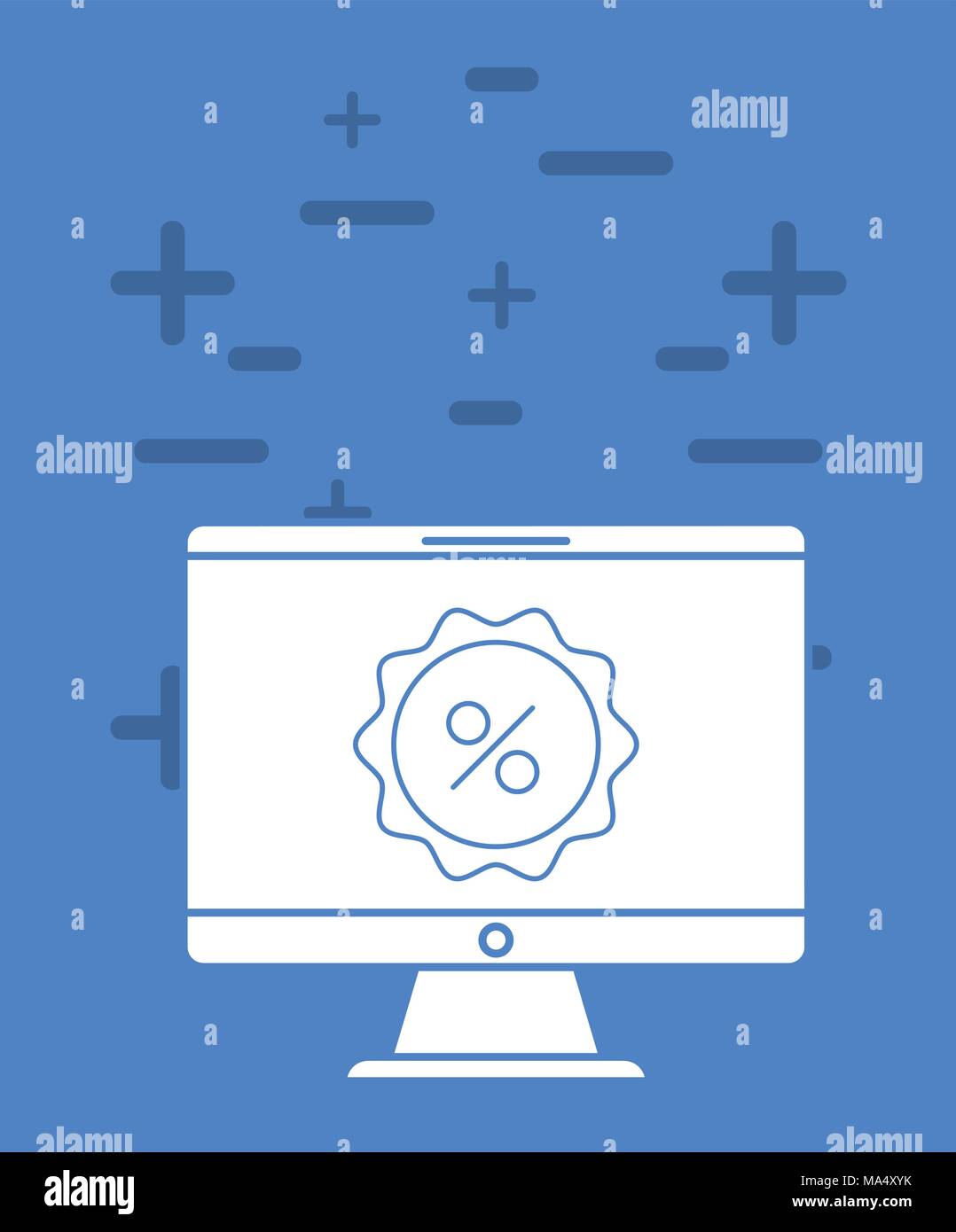 computer with percentage icon on screen over blue background, colorful ...