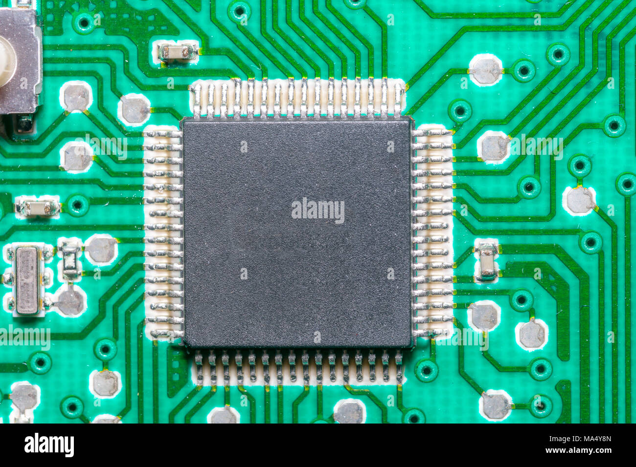 Microchip close-up, High tech electronic, printed ciurcuit board, PCB ...