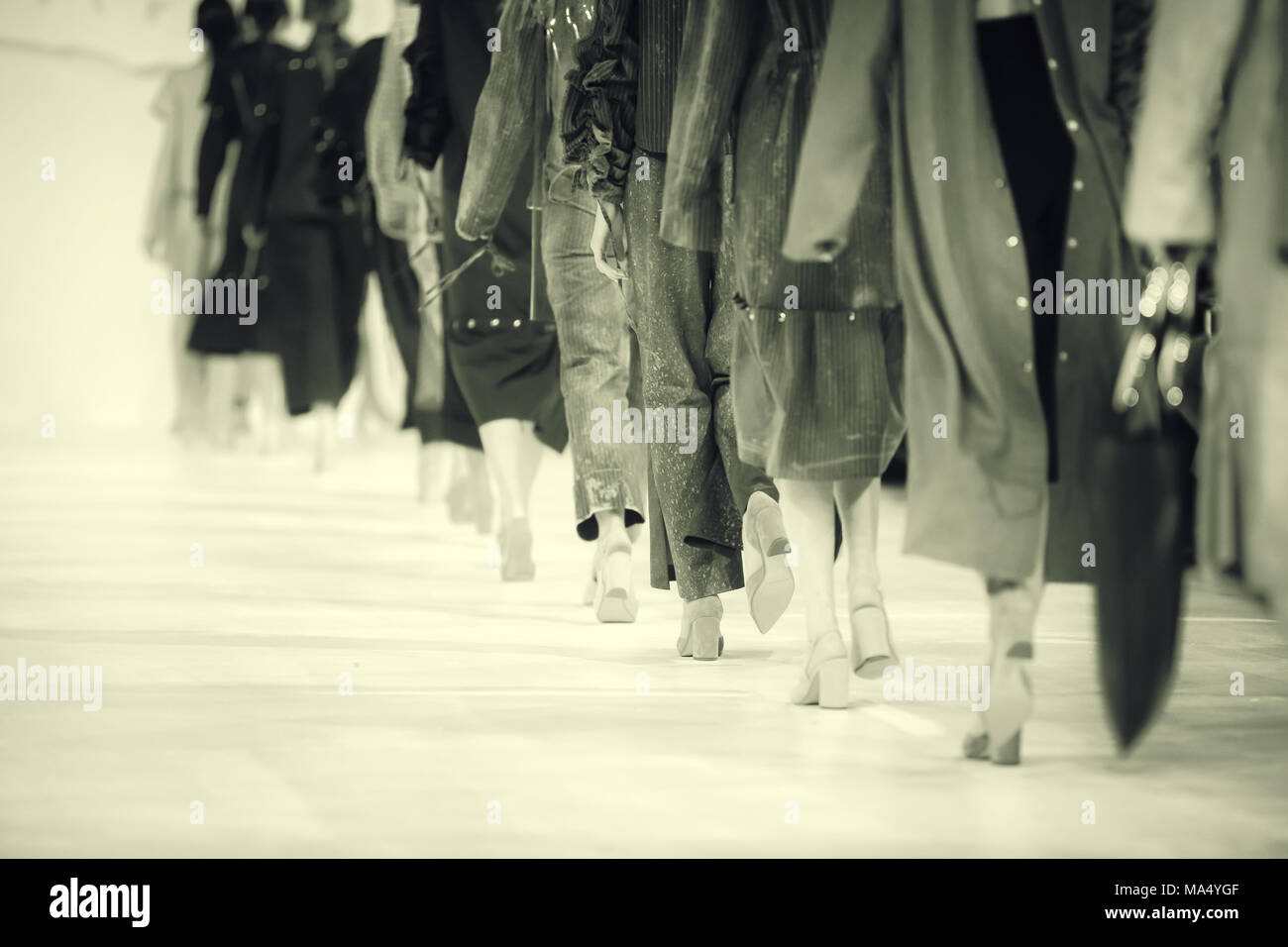 Fashion Show, Catwalk Runway Show Event. Detail of lined up rear view ...