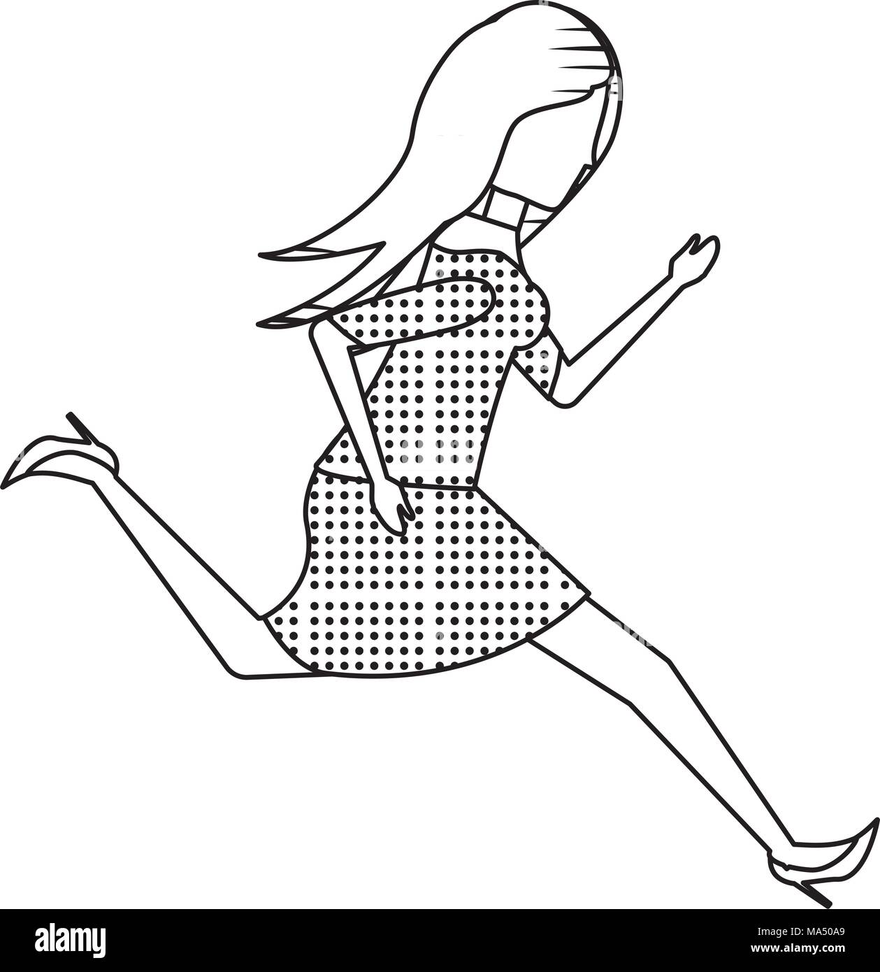 sketch of avatar businesswoman running over white background, vector ...