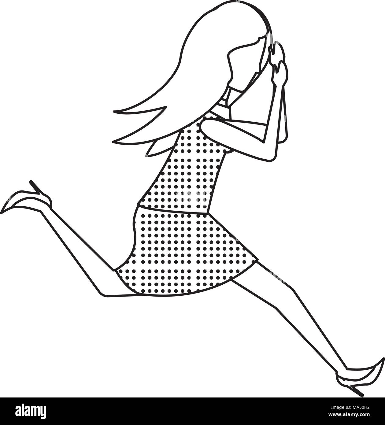 sketch of avatar businesswoman running over white background, vector ...
