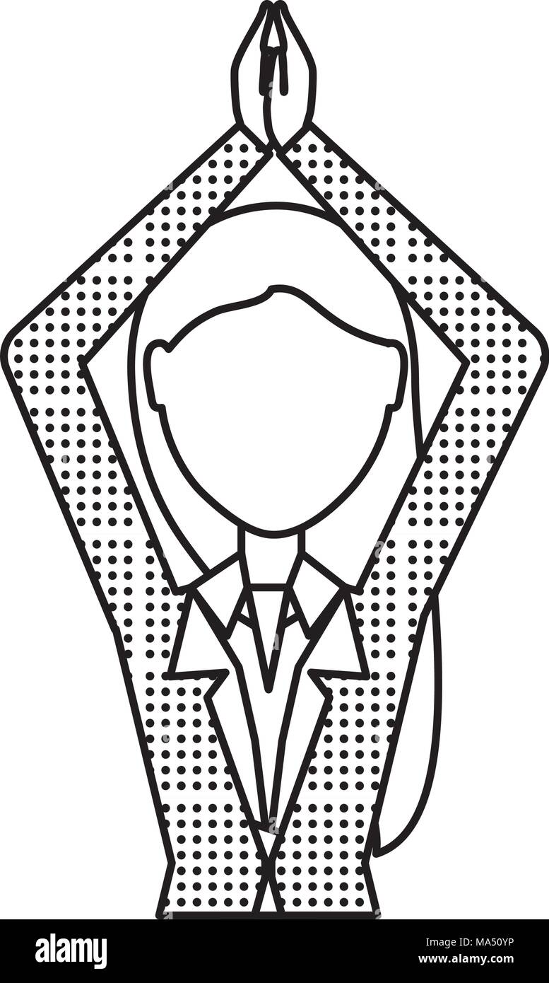 Sketch Of Avatar Businesswoman With Arms Up Over White Background