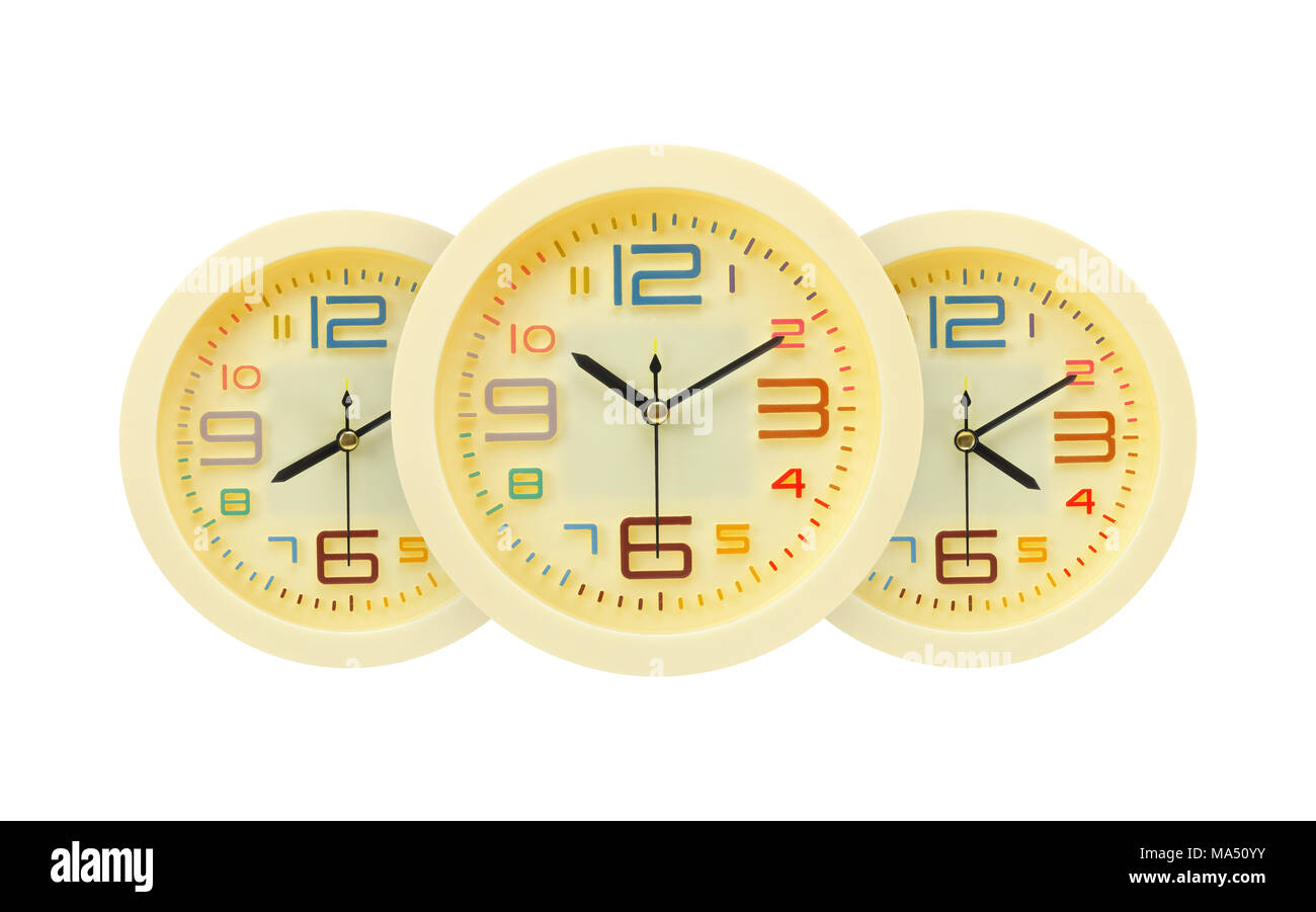 Alarm Clock - Three yellow alarm clock different time isolated on a ...