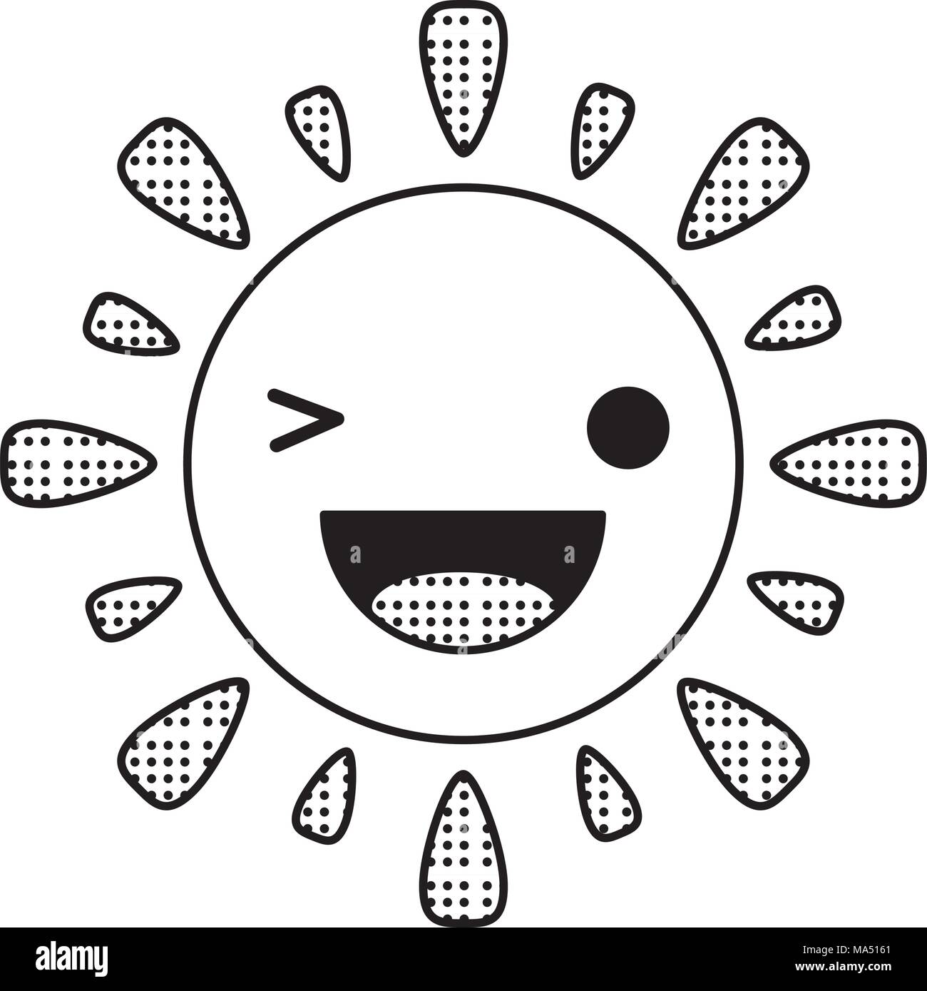 sketch of kawaii sun wiking an eye over white background, vector ...