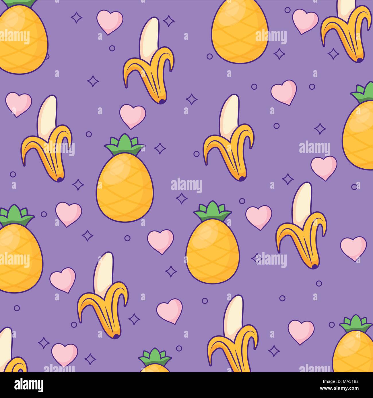 pineapple and bananas background, colorful design. vector illustration ...