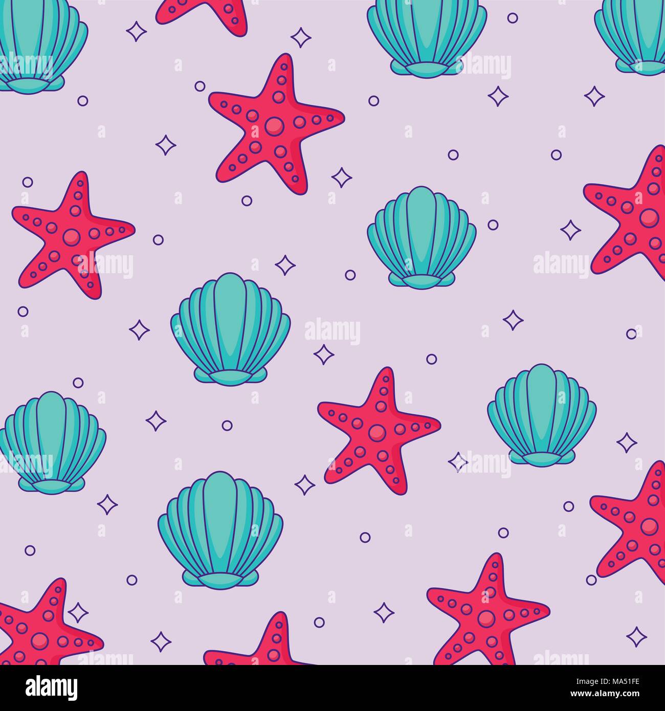 sea stars and shells background, colorful design. vector illustration ...