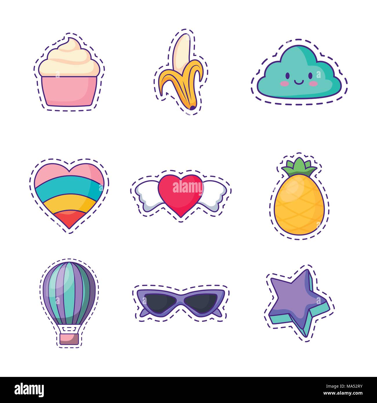 icon set of cute related icons over white background, colorful design ...
