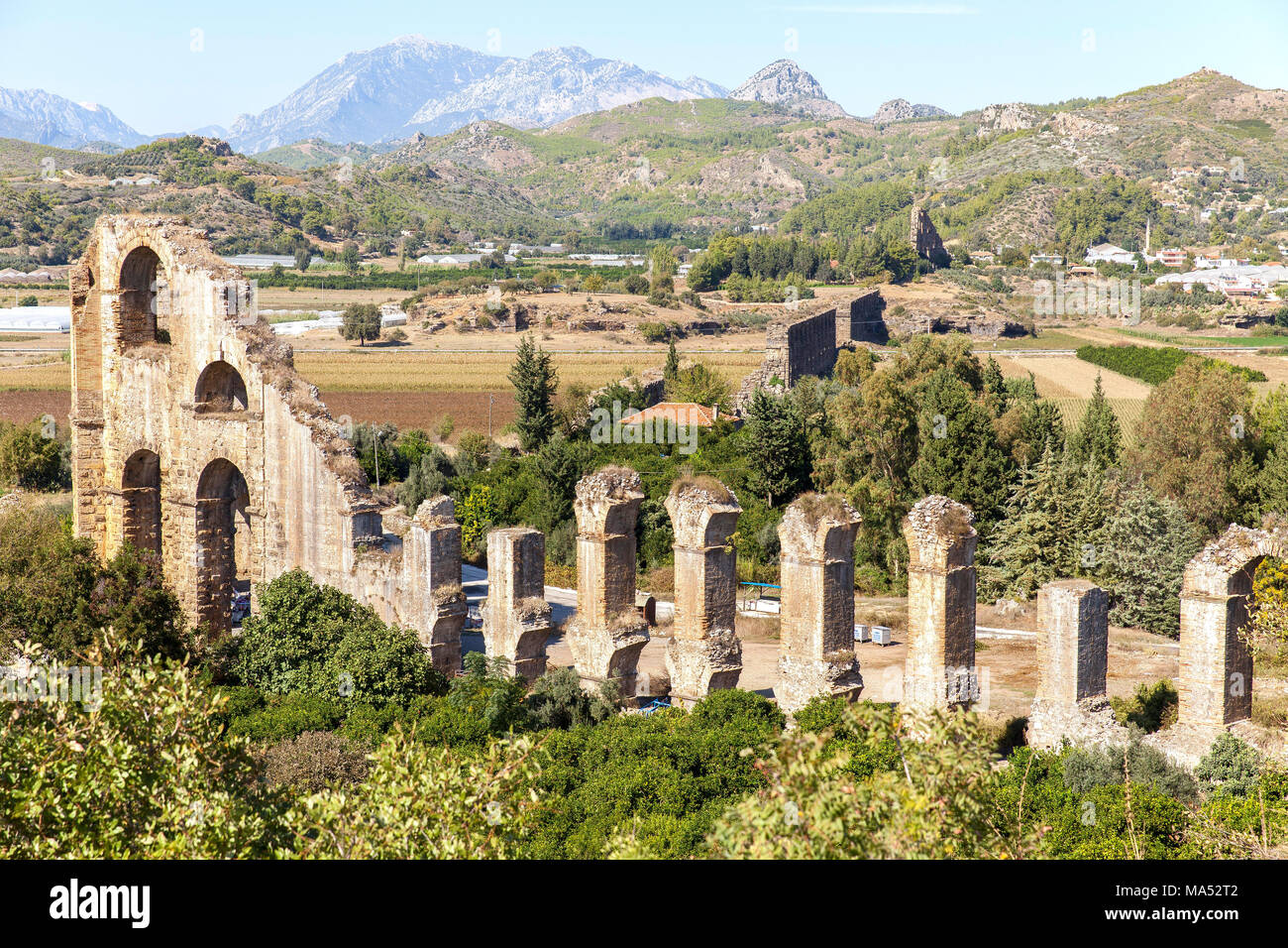 aqueducts in the ancient city of Aspendos in Antalya, Turkey Stock ...