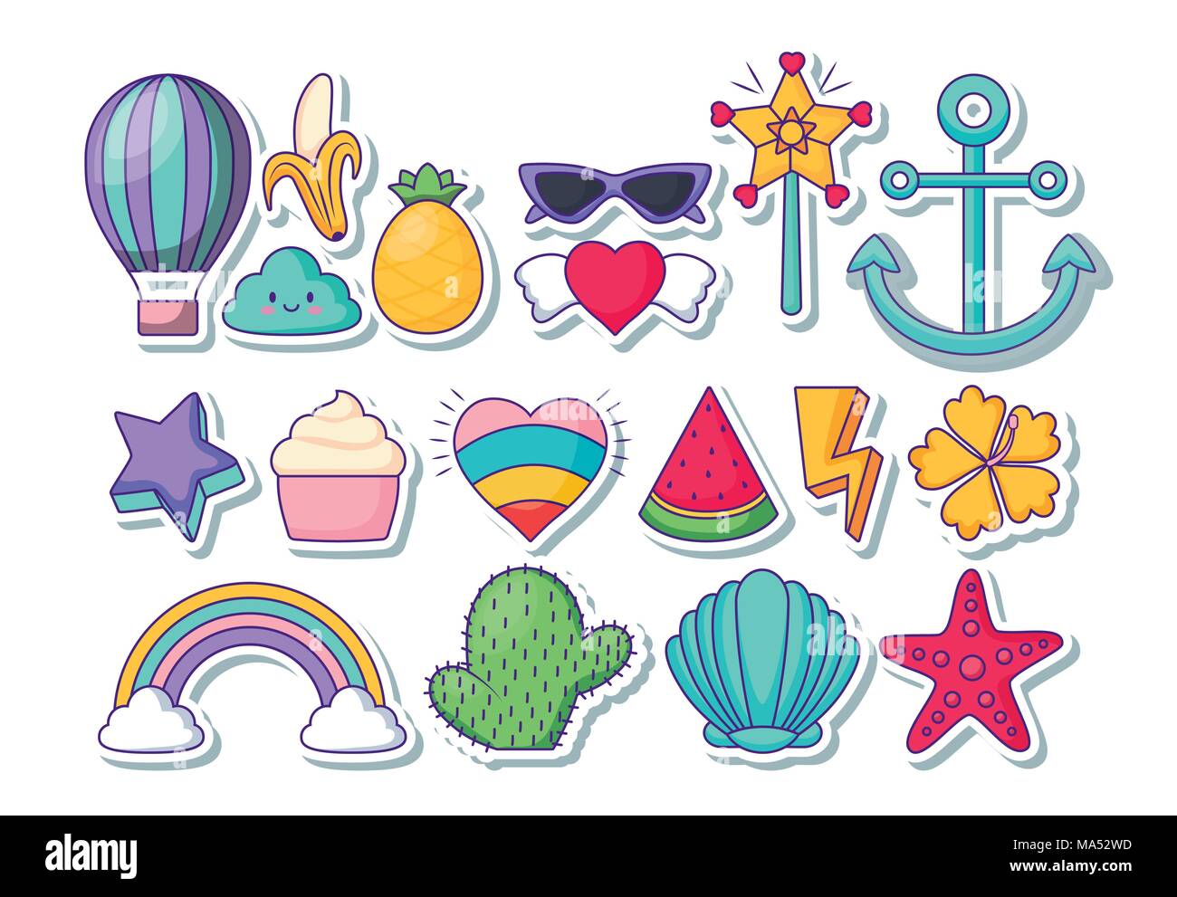 icon set of cute related icons over white background, colorful design ...