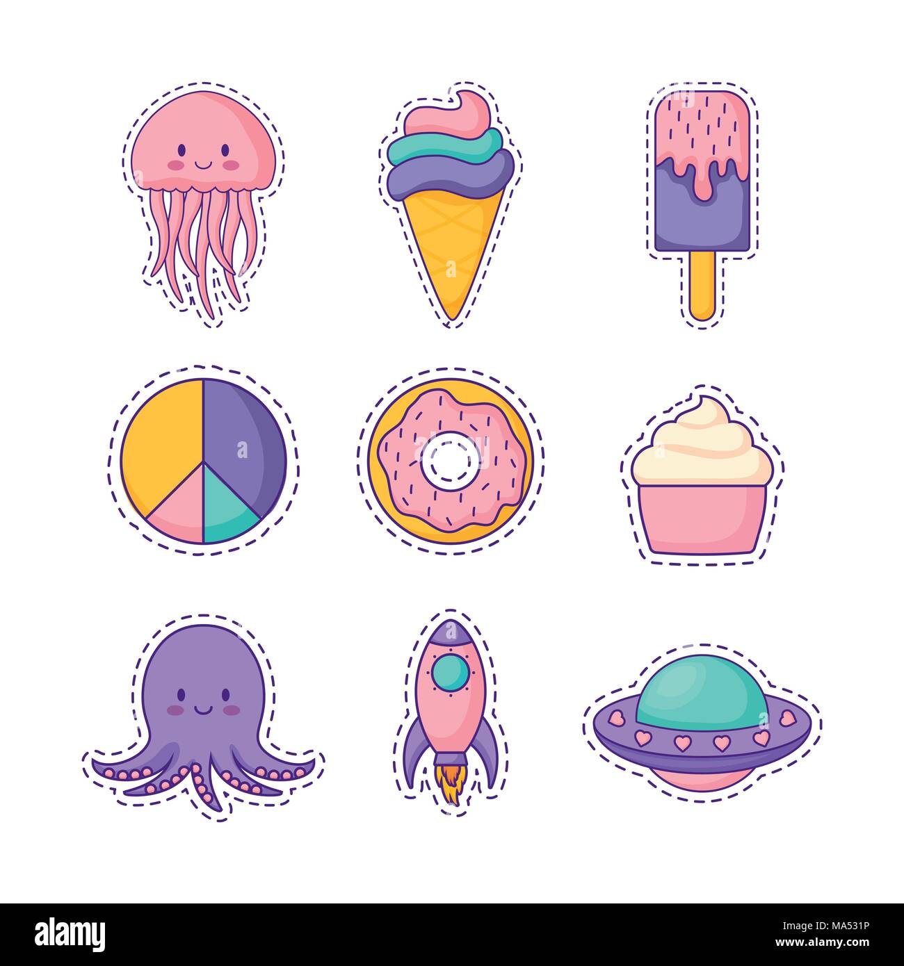 icon set of cute related icons over white background, colorful design ...
